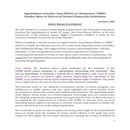 Final press note_2nd_june_nhrc_final | PDF | Political Issues & policy ...