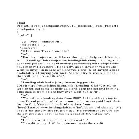 Final Project Ipynb Checkpointsspr2019 Decision Trees Project1 Docx