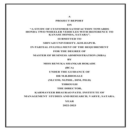 “A STUDY OF CUSTOMER SATISFACTION TOWARDS HONDA TWO WHEELER VEHICLES ...