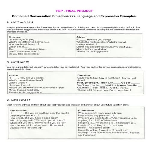Final project combined conversation situations - language expressions | DOC