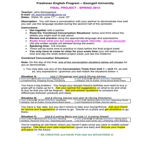 Final Project - Freshman English Program-Spring 2012-page 1 | PDF