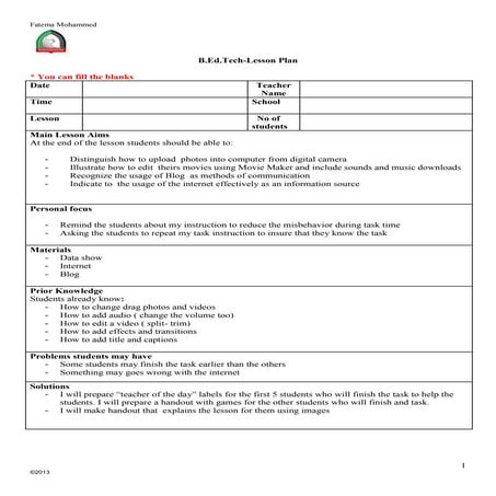 Lesson plan final project | PDF