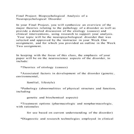 Final Project Biopsychological Analysis of a Neuropsychological Dis ...