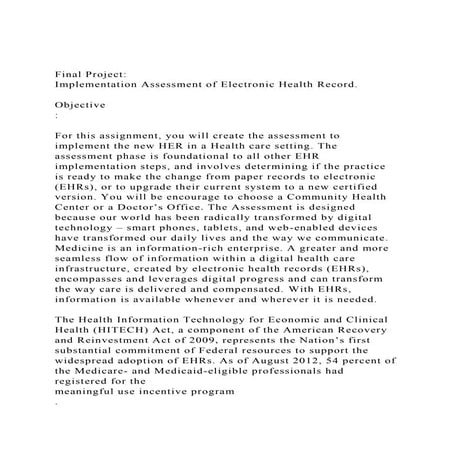 Final Project Implementation Assessment of Electronic Health .docx