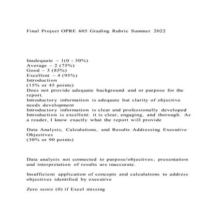 Final Project OPRE 605 Grading Rubric Summer 2022Inade | PDF