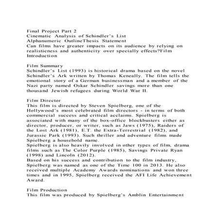 Final Project Part 2Cinematic Analysis of Schindler’s ListAlph | DOCX