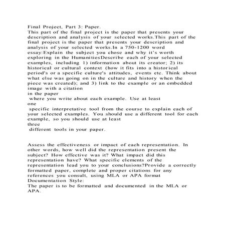 Final Project, Part 3 Paper. This part of the final project is th