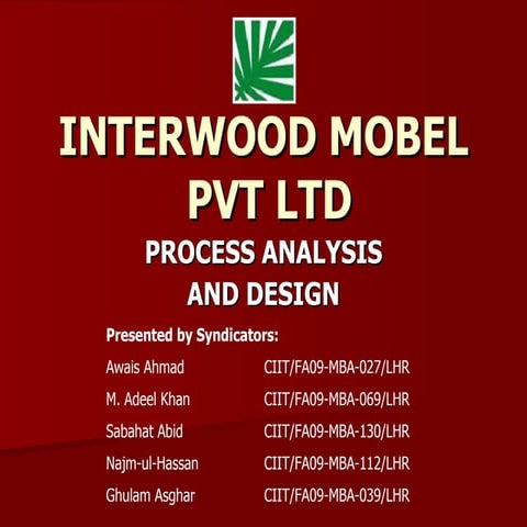 Production Process Analysis of Interwood Mobel Pvt Ltd | PPT
