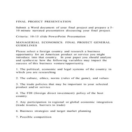 FINAL PROJECT PRESENTATIONSubmit a Word document of your fin | PDF