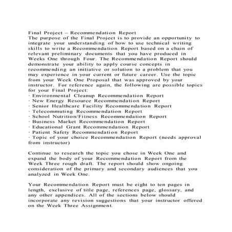 Final Project – Recommendation ReportThe purpose of the Final Pr | DOCX
