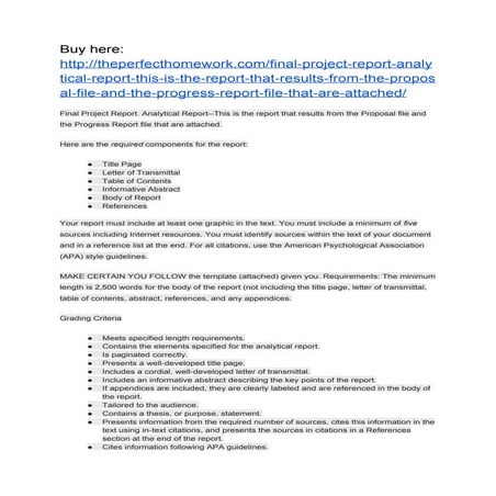 FINAL PROJECT REPORT. ANALYTICAL REPORT--THIS IS THE REPORT THAT ...