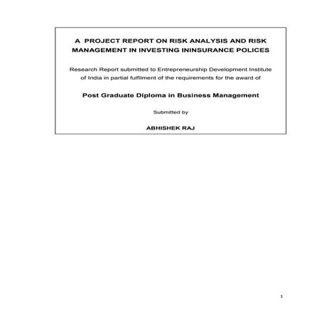 A PROJECT REPORT ON RISK ANALYSIS AND RISK MANAGEMENT IN INVESTING IN ...
