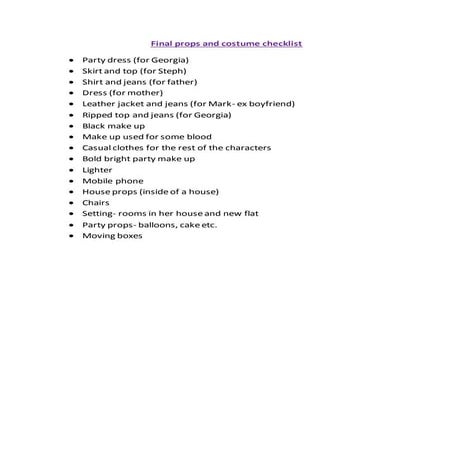 Final props and costume checklist | DOCX