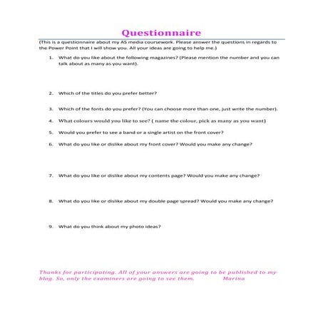 Focus group questionnaire about my magazine | DOCX