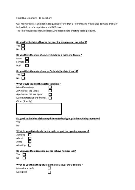 Questionnaire 1 | PDF