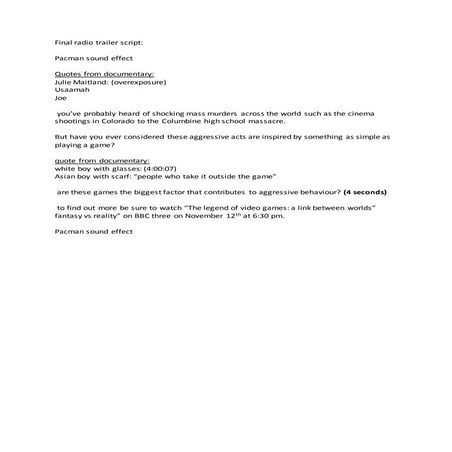 Final radio trailer script | DOCX