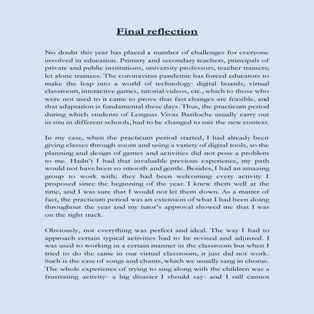 Final reflection | DOCX | Secondary Education | Education