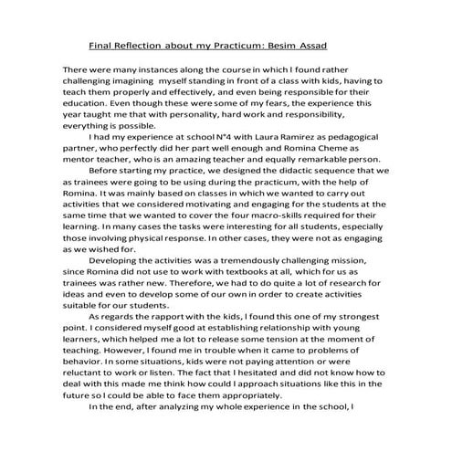 Reflection on my practicum experience | DOCX