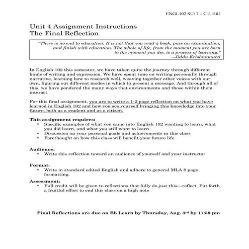 Final reflection instructions | PDF