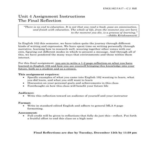 Final reflection instructions | PDF