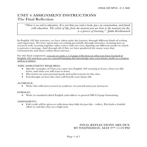 Final reflection instructions | PDF