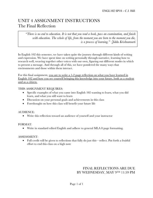 Final reflection instructions | PDF