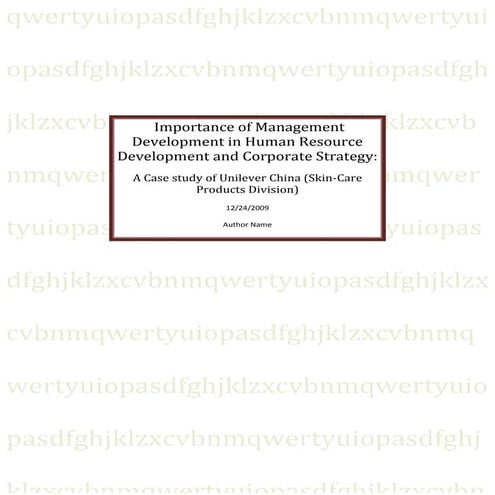 UNILEVER MANAGEMENT DEVELOPMENT AND JOB ANALYSIS & ORGANIZATION ...