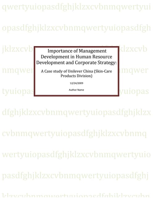 UNILEVER MANAGEMENT DEVELOPMENT AND JOB ANALYSIS & ORGANIZATION ...