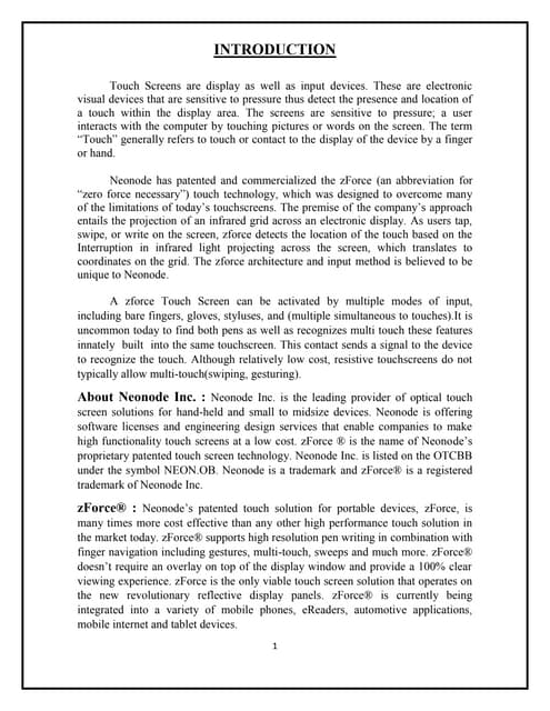 Touch Screen Technology PRESENTATION | PPTX | Smartphones | Consumer Electronics