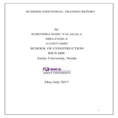 SUMMER INDUSTRIAL TRANING REPORT | PDF