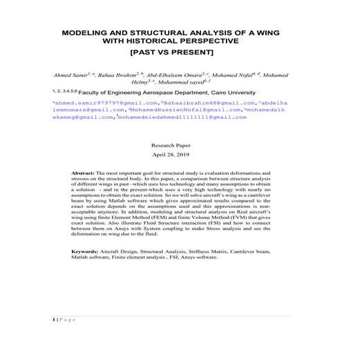 Modeling and Structural Analysis of a Wing [FSI ANSYS&MATLAB] | PDF