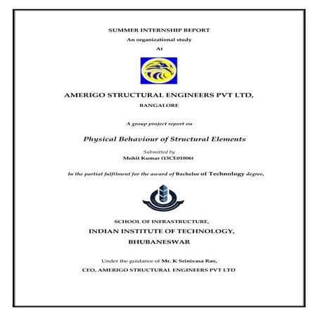 SUMMER INTERNSHIP REPORT at AMERIGO STRUCTURAL ENGINEERS PVT LTD, | PDF