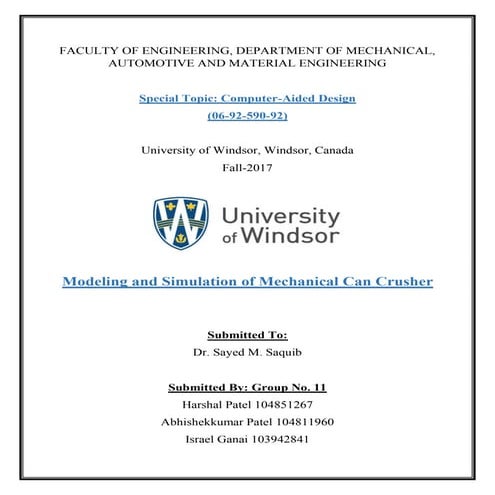 CAD Project Report - University of Windsor | PDF
