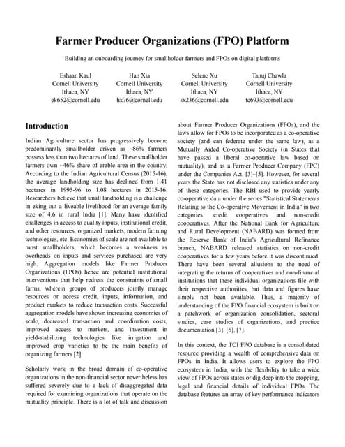 Role of FPOs in Agricultural Development.pptx | Agriculture | Industries