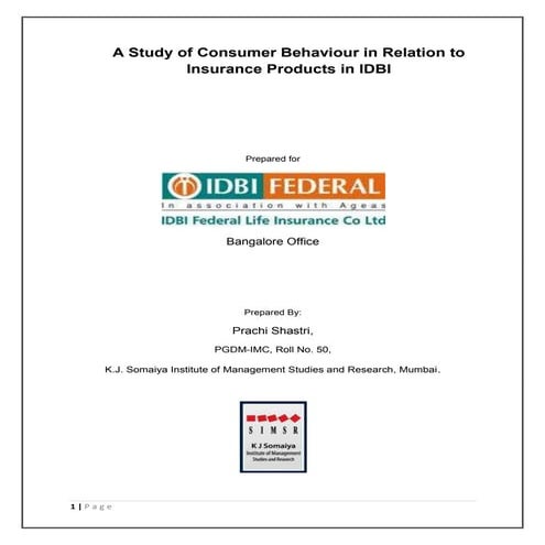 IDBI Federal life insurance summer internship report | DOCX