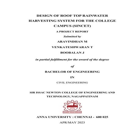 Rainwter harvesting System Project Report | PDF