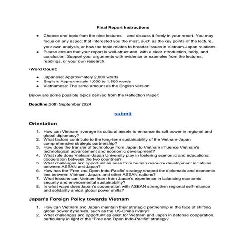 Final Report Instructions About japan Nss | DOCX