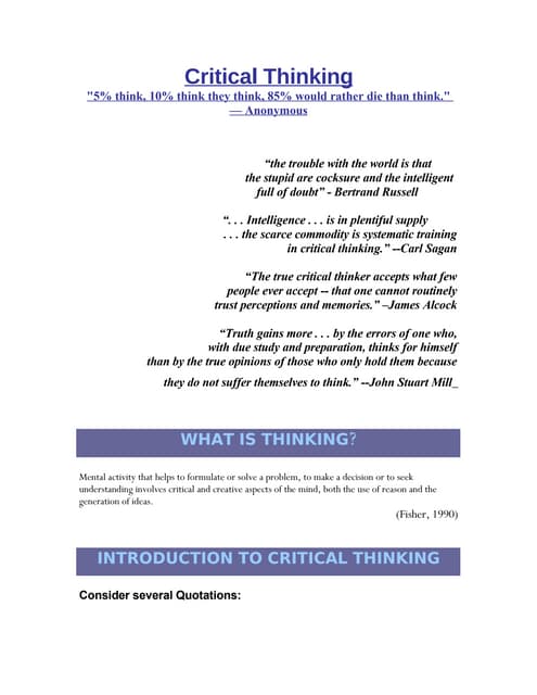 Developing Critical Thinking Skills Developing Critical Thinking Skills