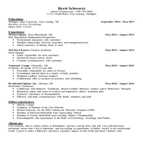 Resume of Brett M. Schwartz | DOCX