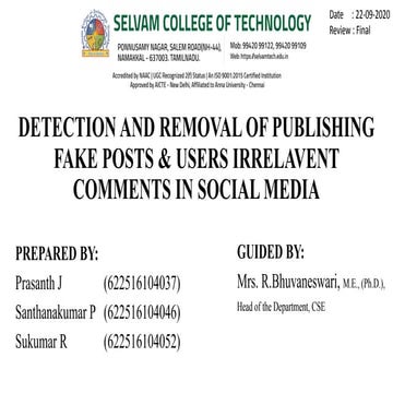 DETECTION AND REMOVAL OF PUBLISHING FAKE POSTS & USERS IRRELEVANT ...
