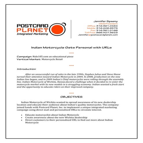 Indian Motorcycle Ride105.com case study | PDF