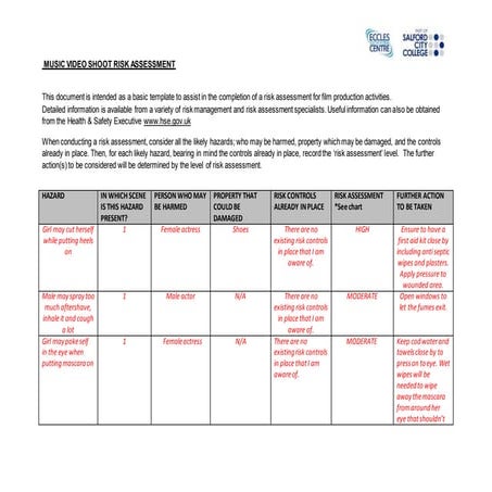 Advertising risk assessment form