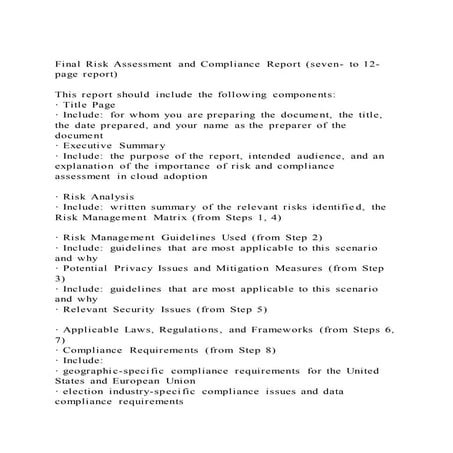 Final risk assessment and compliance report (seven to 12-page rep | DOCX