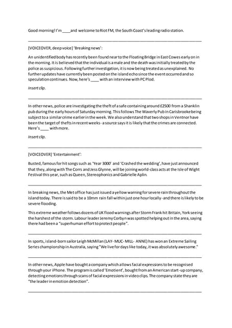 Preliminary task transcript by Sadie Quinn. | PDF