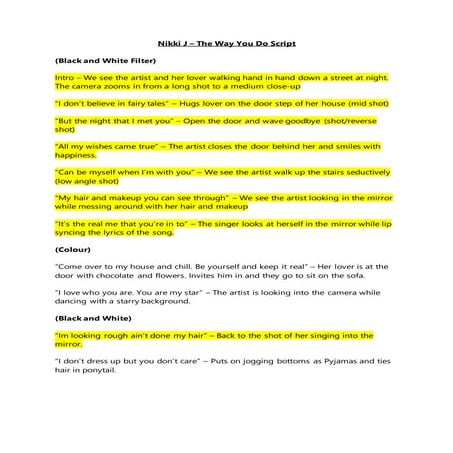 Nikki J - The Way You Do Storyboard Script (First Draft) | DOCX
