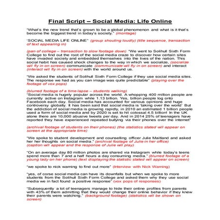 Final script – social media | DOCX | Social Networking | Internet