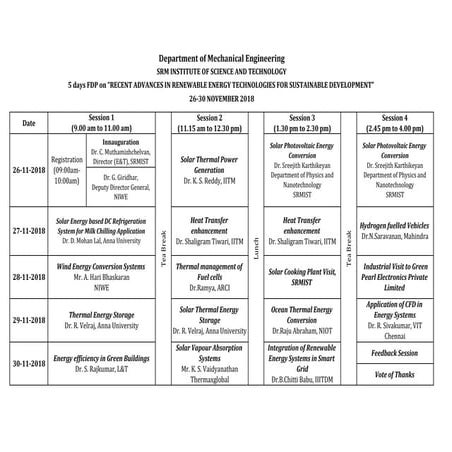 Final Session schedule for the FDP on Renewable energy | PDF