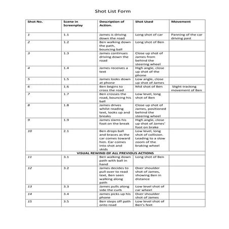 Developed shot list[1] | DOC