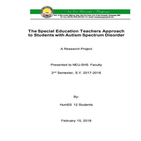 The Special Education Teachers Approach to Students with Autism ...