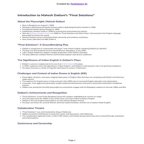 summary analysis themes symbols characters of final solutions | PDF